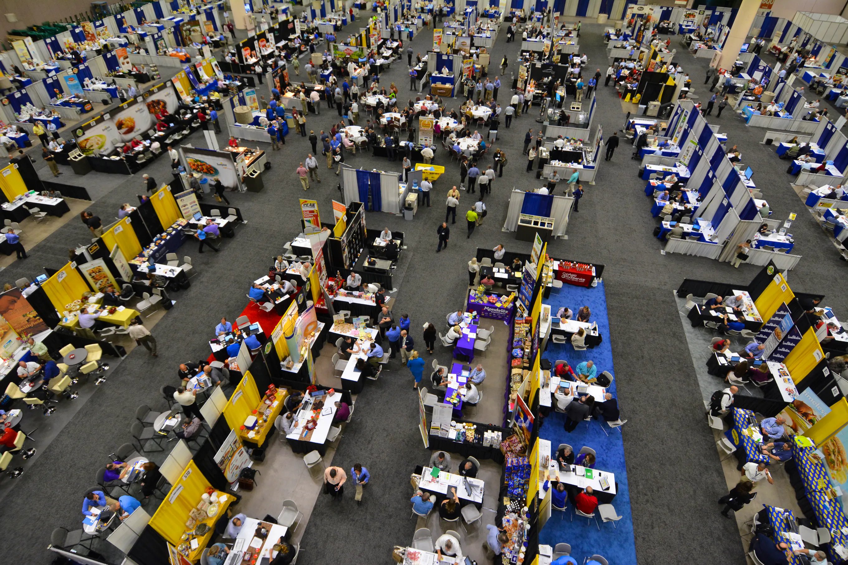 Overhead view of Supplier booths at a UniPro event